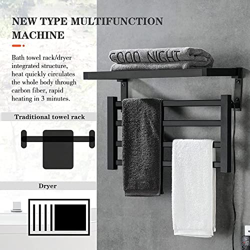 ZJDYDY Wall Mounted Heated Towel Rack with Top Shelf, Towel Warmer for Bathroom with 5 Bars, Electric Heated Towel Rail Storage Holder for Kitchen Bathroom Hotel Towel Warmers for Bathroom