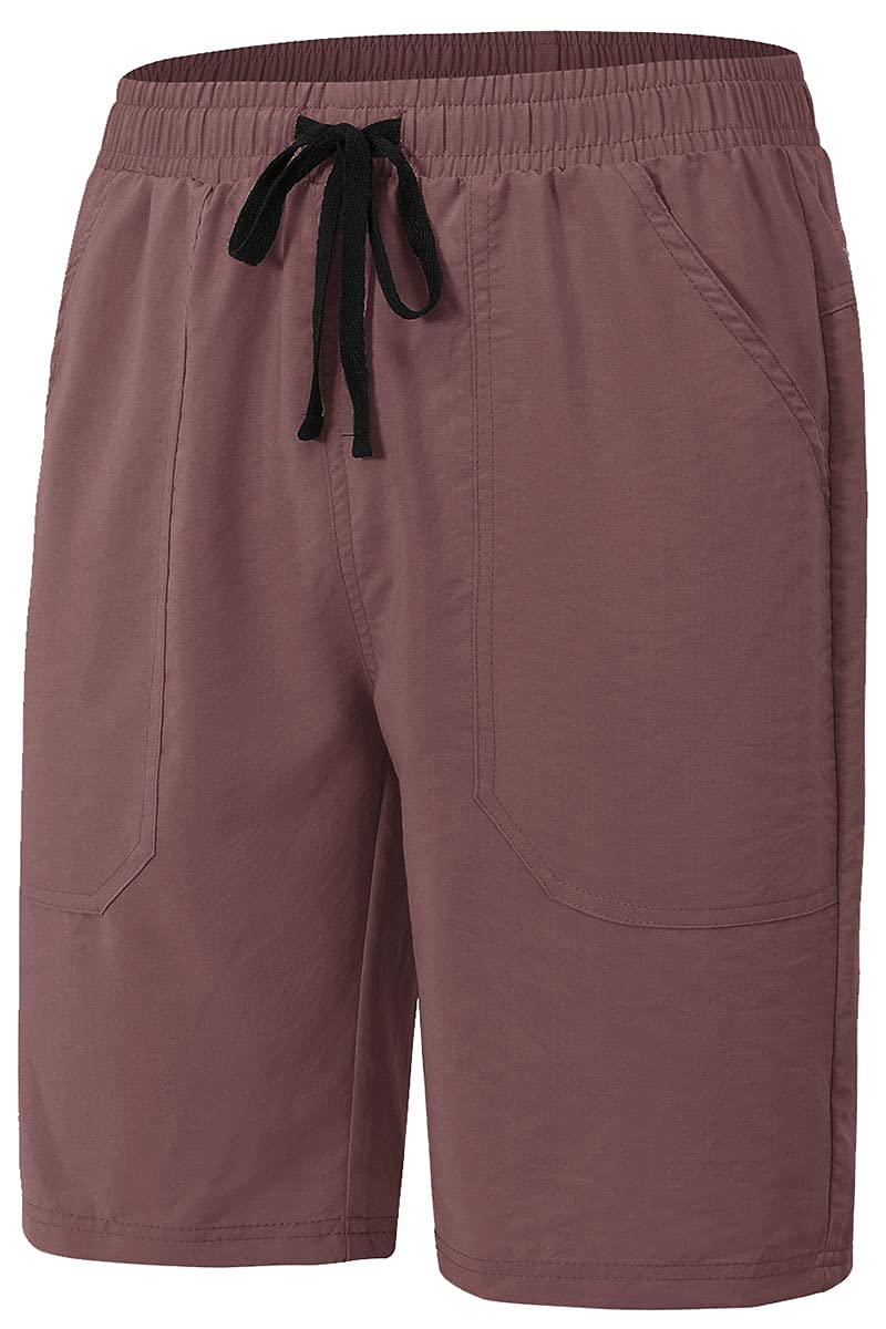 JINSHI Bermuda Shorts for Women with Pockets Loose Comfy Drawstring Elastic Waist Lounge Short Bean Paste, L