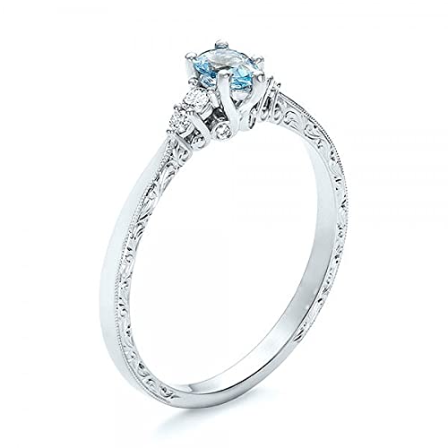 GOLD XIONG PADISHAH Women's Fashion 925 Sterling Silver 0.4CT Aquamarine 0.2CT White Topaz Wedding Ring (Silver,6)