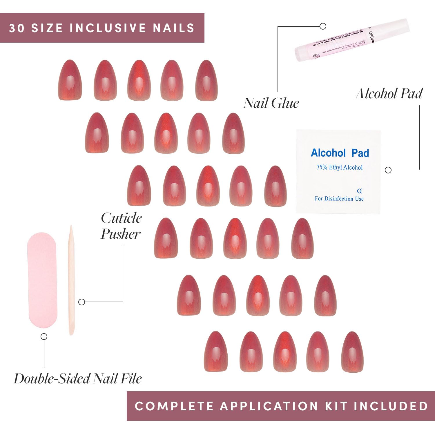 Glamnetic Press On Nails - Rose | Short Almond Rosy-Pink Nails with a Mesmerizing Metallic Finish | 15 Sizes - 30 Nail Kit with Glue