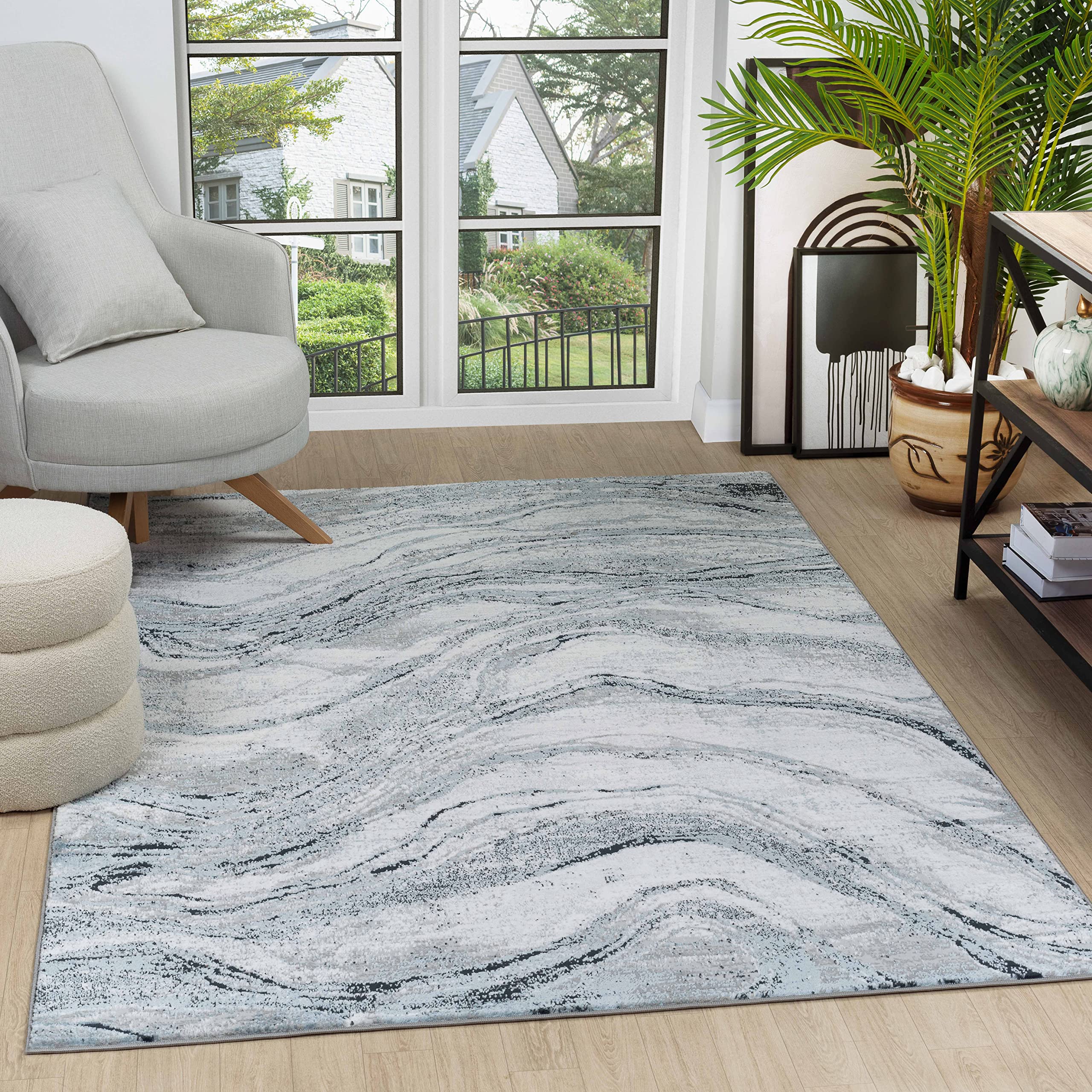 GLORY RUGS Modern Abstract Area Rug 5x7 Grey Navy Faded Soft for Living Room Bedroom Home and Office