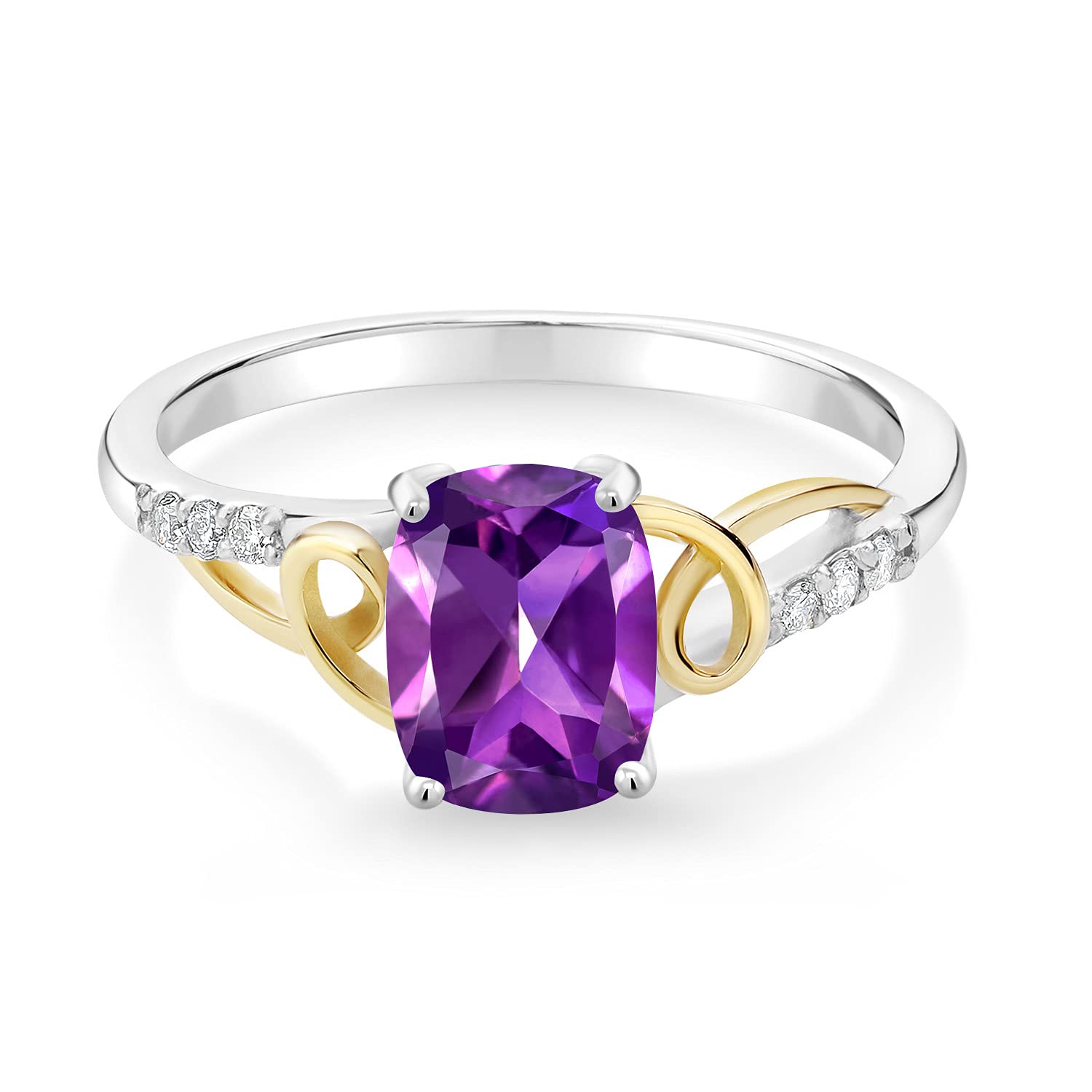 Gem Stone King 2 Tone 10K Yellow Gold and 925 Sterling Silver Cushion Cut 8X6MM Gemstone Birthstone and White Moissanite Engagement Ring For Women Available in Size 5, 6, 7, 8, 9