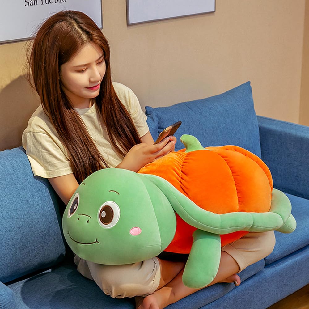 XIYUAN Stuffed Pumpkin Turtle Plush Toy, 20 inch Turtle Stuffed Animal, Turtle Plush Cuddly Soft Pillow, Marine Stuffed Animal, Turtle Plush Pillow(Orange)