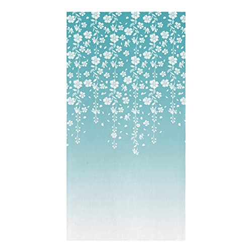 Yun Nist Kitchen Dish Towels,White Flower Vine Blossom Cherry Soft Microfiber Dish Cloths Reusable Hand Towels,Falling Floral Teal Gradient Back Washable Tea Towel for Dishes Counters 1 Pack