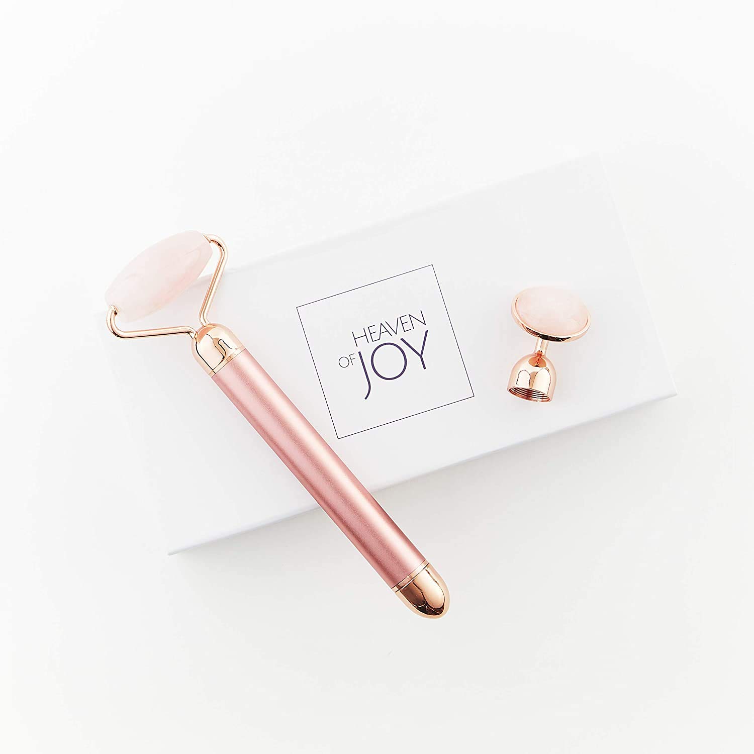 Heaven of Joy Authentic Premium Electric Rose Quartz Roller and Anti-Aging Gua Sha Set, Beauty Massager Tool for Deep Massages and Skin Rejuvenation