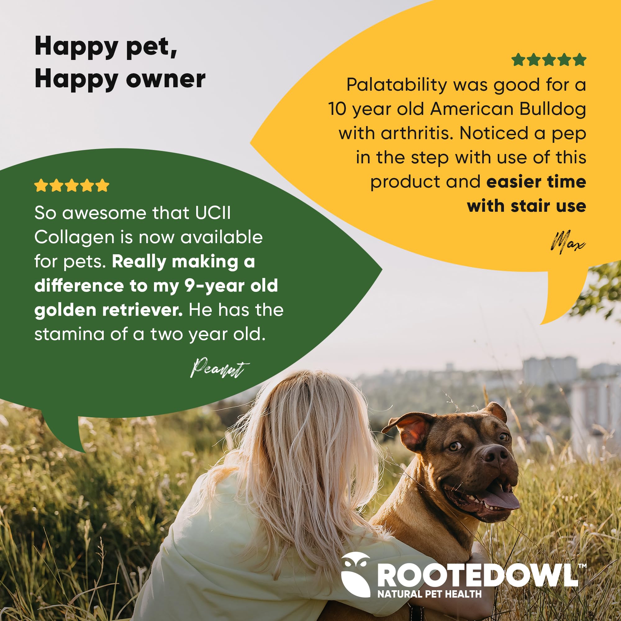 Rooted Owl Joint and Muscle Health - Hip and Joint Supplement for Dogs with UC-II Type II Collagen and L-Carnitine - Medium and Large Dog Joint Supplement - 30/ct