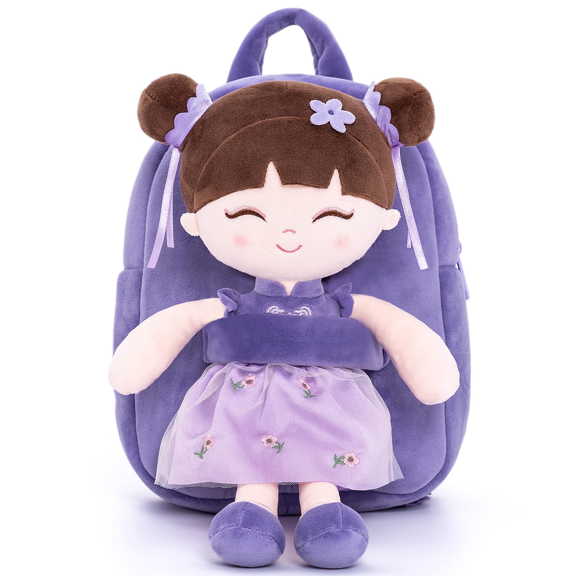 Gloveleya Kids Backpack Toddler Backpack Soft Plush Asian Girl Doll Backpacks Purple 9"