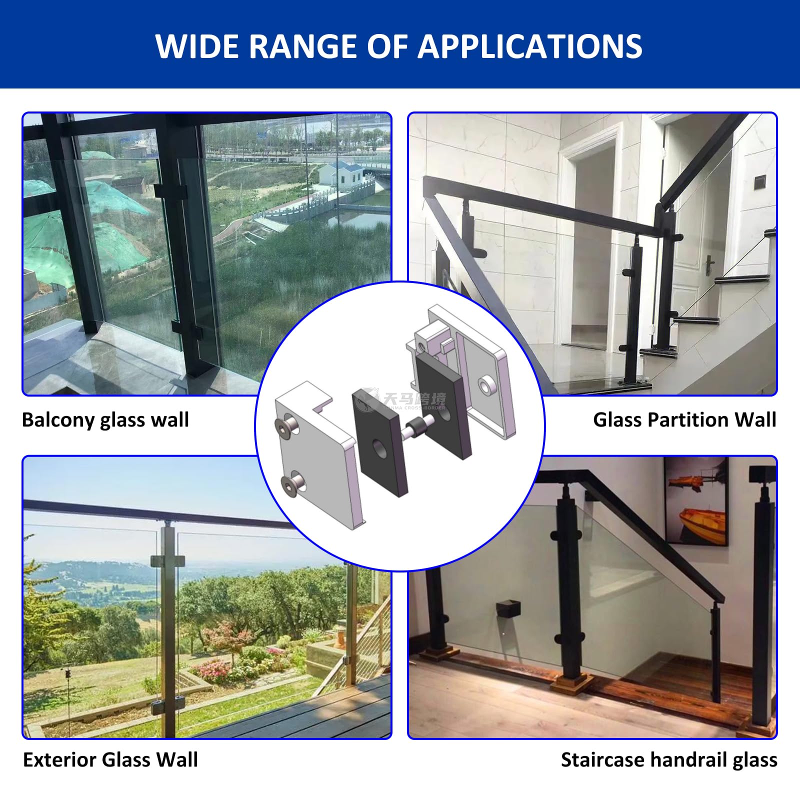Glass Clamp-4PCS Adjustable Glass Shelf Bracket, 1/3 "-1/2 " 304 Stainless Steel Glass Clamps, Glass Clamp Bracket Is Suitable for Railing, Stairs, Glass Wall, All Kinds of Glass (Silver-4pcs)