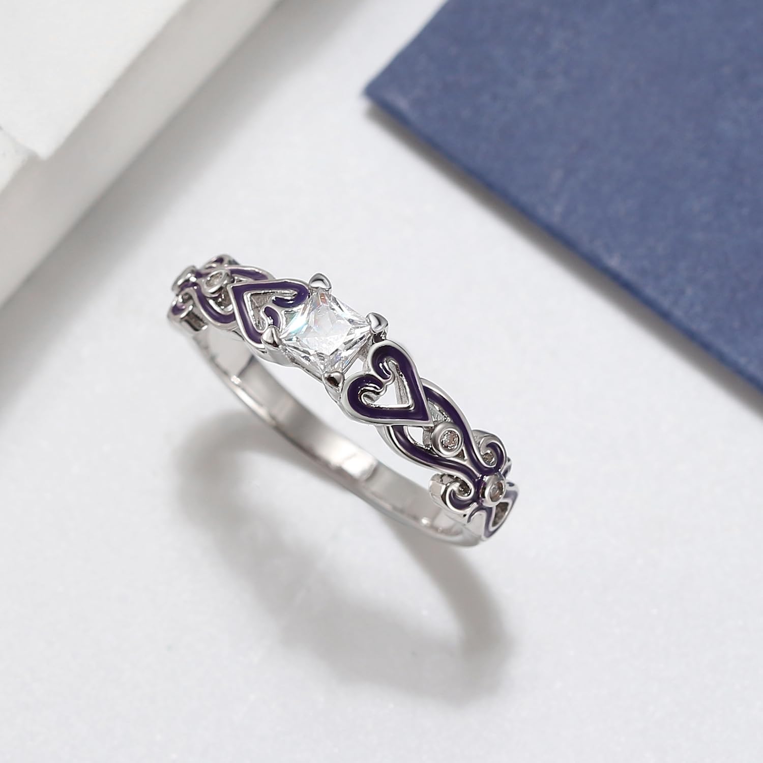 Ginger Lyne Collection Cherri Purple Princess Cut Engagement Wedding Band Bridal Set Size 8