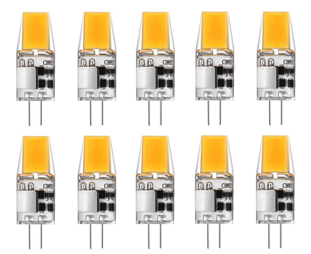 G4 LED Light Bulbs G4 Bi-Pin Base 3W (Equivalent to 20W Halogen Bulb) AC/DC 12V Warm White 3000K LED Bulbs for Landscape Ceiling Under Counter Puck Lighting,1 LED 1508 COB Chip,10 Pack