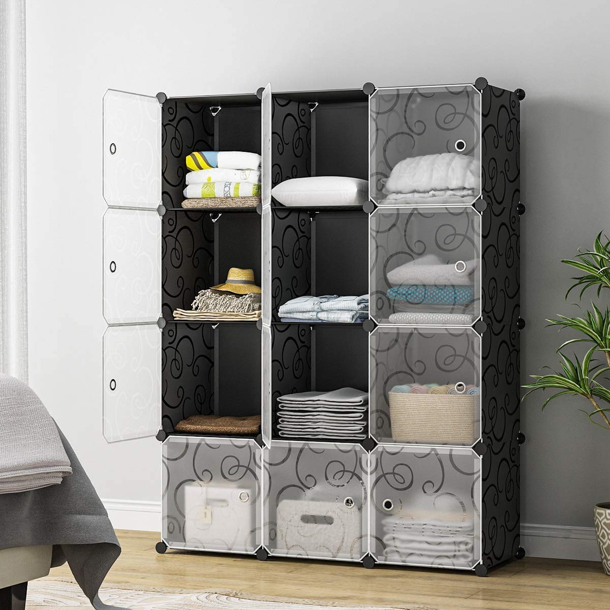 GREENSTELL Cube Storage Organizer, 6-Cube Closet Organizer, DIY Plastic Storage Cubes Organizer, Modular Storage Cabinet Book Shelf Shelving for Bedroom, Living Room, Office Black