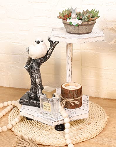 Tikea Hexagonal Wood Riser for Display, 2-Tier Farmhouse Wood Pedestal Stand for Kitchen Bathroom Counter Decor, Decorative Tray for Soap Dispenser, Candle and Plant