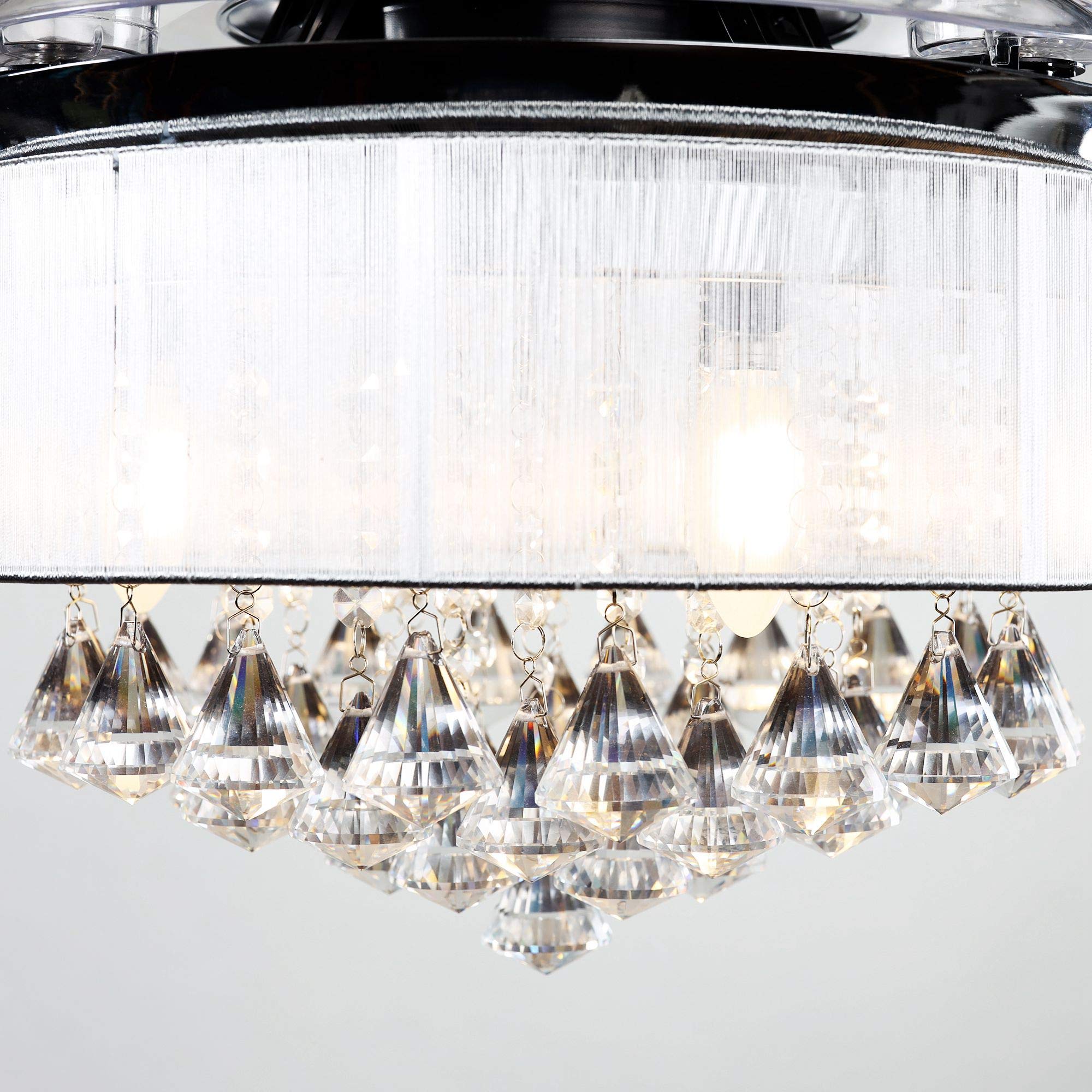 Hall of Lamp Ceiling Fan with Light and Remote 36 Inch Modern Crystal Ceiling Fan with 3 Retractable Blades, 3 Lights Not Included