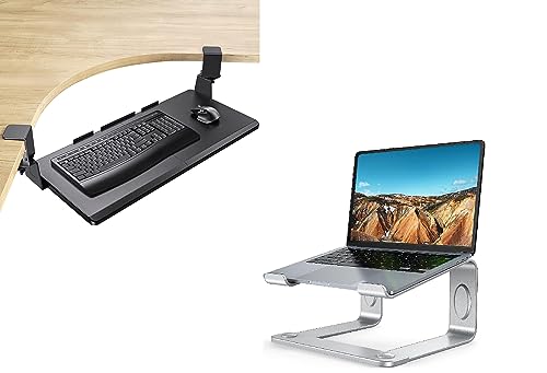 HUANUO Keyboard Tray Under Desk & Laptop Stand,Ergonomic Laptop Stand for Desk, Laptop Riser, Computer Stand Holder Compatible with 10-15.6 Inch Laptops, Silver