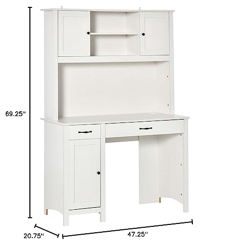 HOMCOM Computer Desk with Hutch, Home Office Workstation with Storage Shelves Drawers Cabinets, White