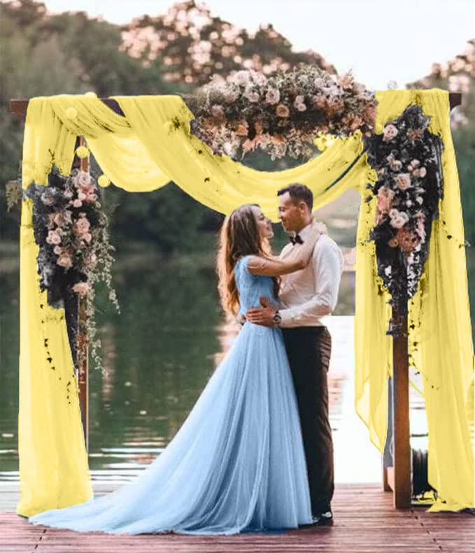 SFN SKY Yellow 100% Chiffon Arch Ceremony Backdrop 30" x 6 Yards for Wedding Arch Door/Home Canopy Bed Curtains - Long Sheer Window Topper Valances/Bedroom Tablecloth(Yellow)