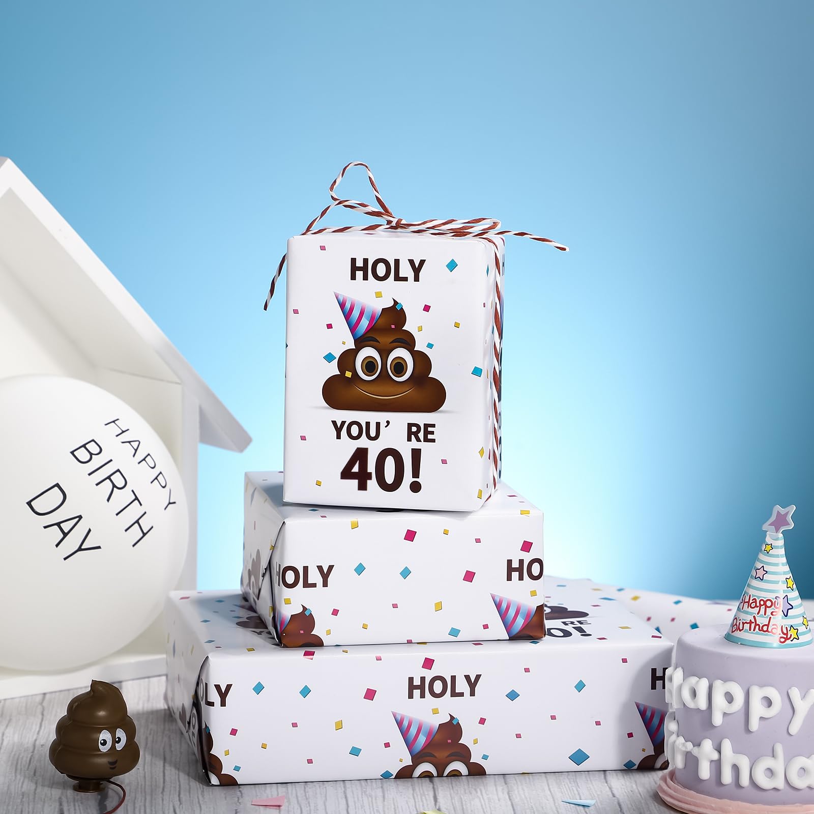 WRAPAHOLIC Funny 40th Birthday Wrapping Paper - Mini Roll - 17 Inch X 33 Feet - Holy Shit You're 40 Design for Birthday, Party, Prank