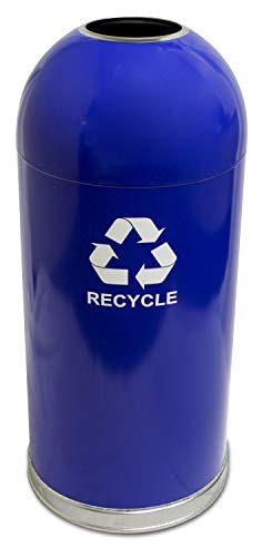 Witt Industries 415DTBL-R Steel 15-Gallon Standard Open Top Indoor Recycling Receptacle with Galvanized Liner, Legend "Recycle", Round, 15" Diameter x 35" Height, Blue