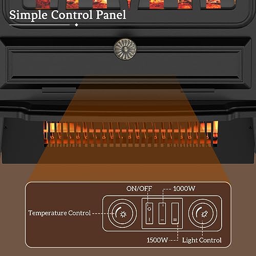 ZIONHEAT 3D Infrared Heating Electric Fireplace Stove, Freestanding Fireplace Heater, Adjustable Brightness and Heating, Overheating Protection System, 1000w/1500w