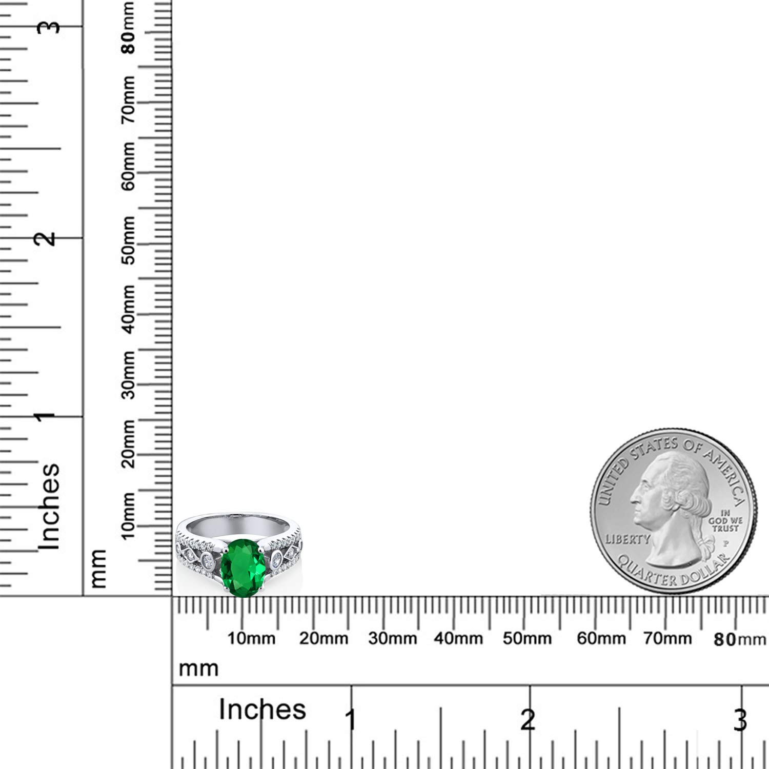 Gem Stone King 925 Sterling Silver Green Nano Emerald Engagement Ring For Women (1.56 Cttw, Available in size 5, 6, 7, 8, 9)