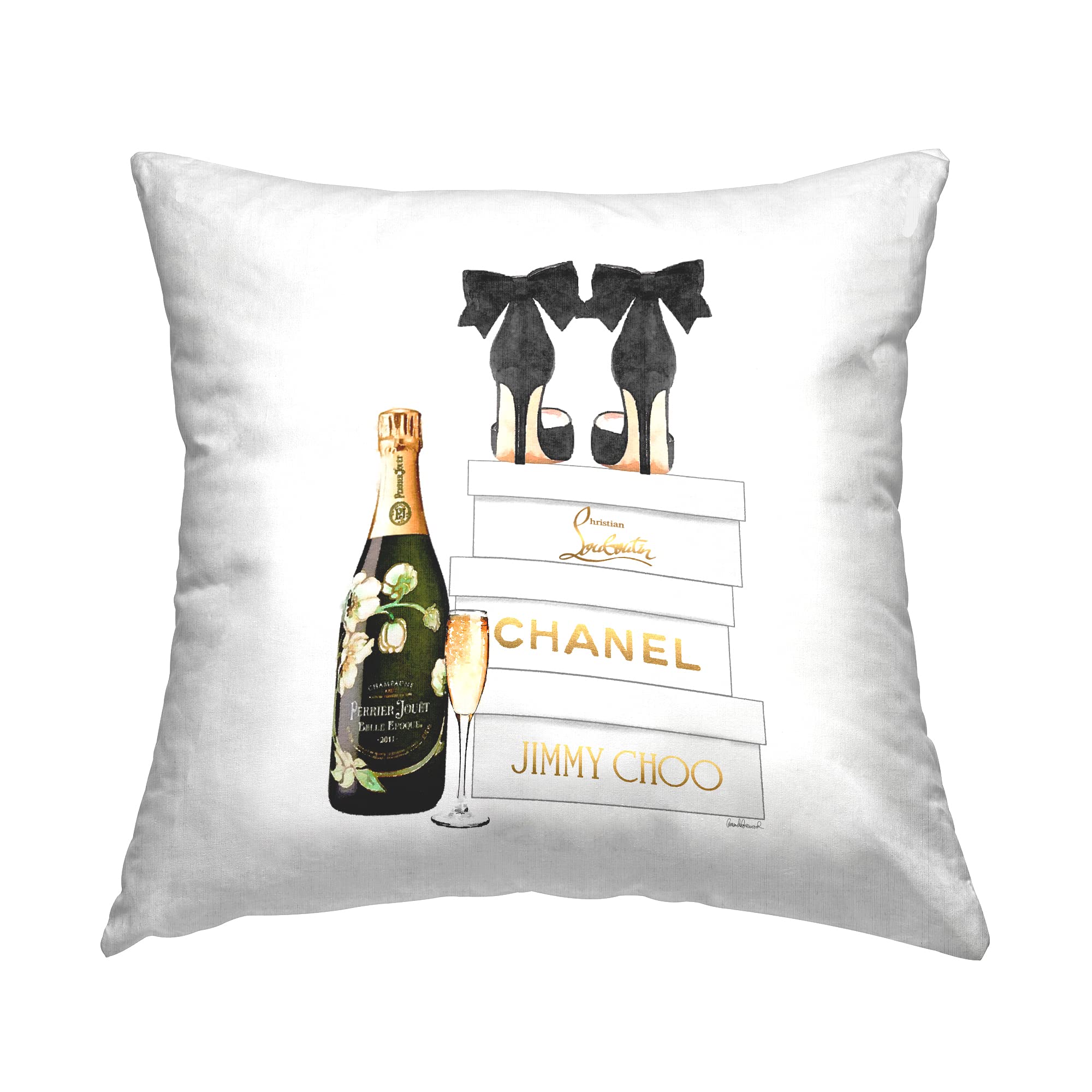 Stupell Industries Bubbly Champagne Black Glam Bow Shoes Design by Amanda Greenwood Throw Pillow, 18 x 18