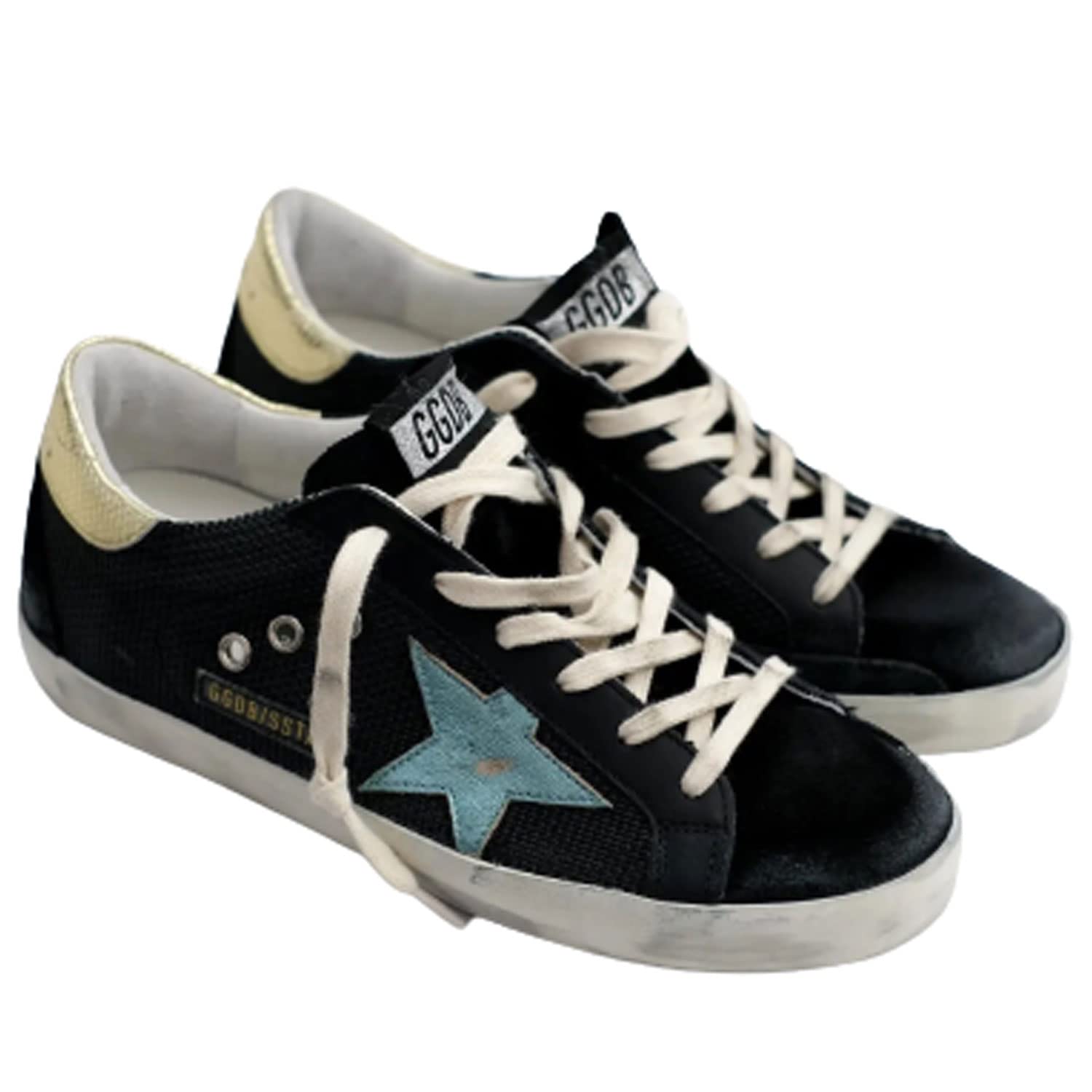Golden Goose Net Upper Suede Toe Vintage Laminated Star Snake Printed Womens Distressed Sneaker-37 Black