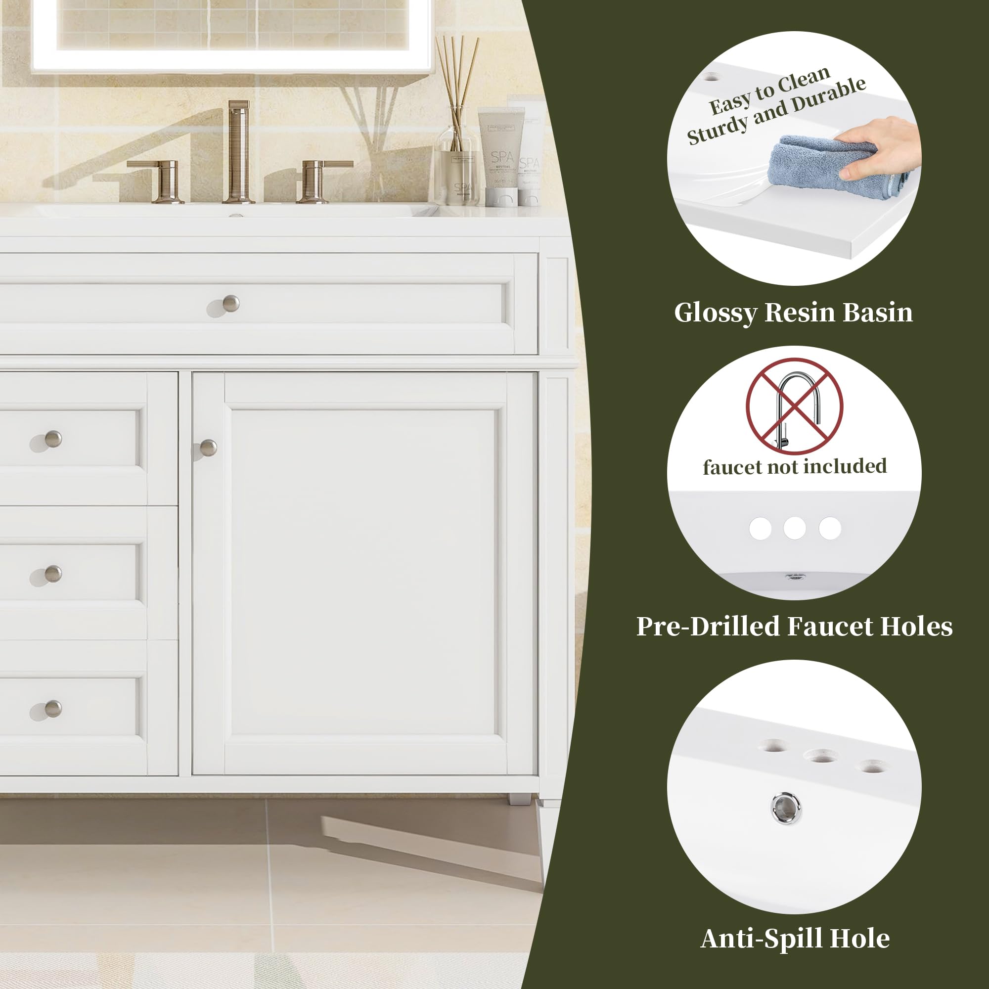 Virubi 30'' Bathroom Vanity with Single Sink Combo, Modern Bathroom Storage Cabinet with 2 Drawers, 1 Pull Down Drawer and 1 Door, Freestanding Bathroom Vanities, Soft Closing, Solid Wood Frame