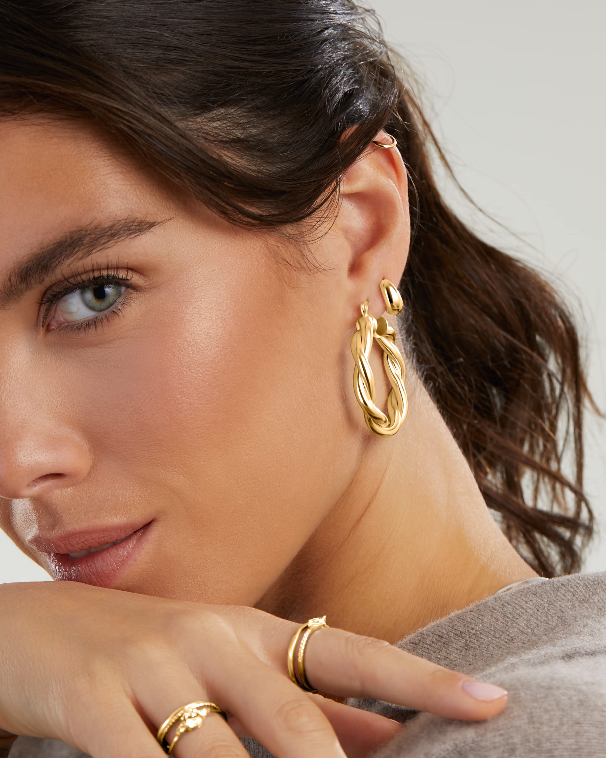 Milla Gold Twist Earrings - Thick Silver Hoop Earrings for Women - Big Chunky 14K Gold Statement Earrings (40 mm - 1.6 in)