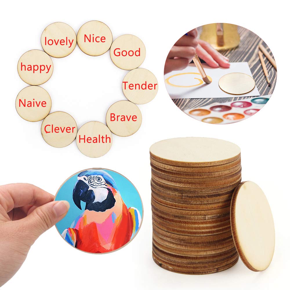 WLIANG 25 Pcs 4 Inch Wood Circles, Unfinished Wood Circles Round Disc Cutouts, 1/9 Inch Blank Round Wooden Circles for DIY Crafts, Painting, Staining, Coasters Making, Home Decorations