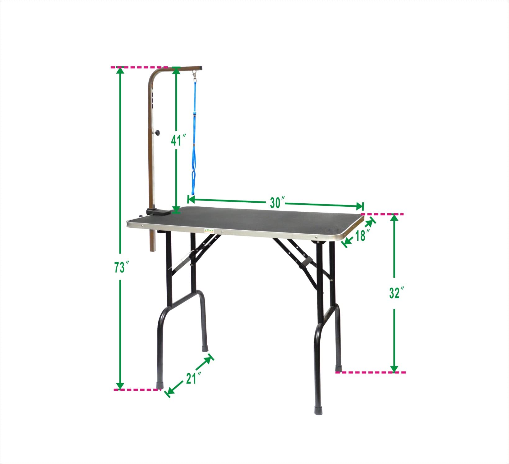 Go Pet Club 30-Inch Dog Grooming Table, Adjustable Arm Foldable Non-Slip Top, Rust-Proof, Waterproof, Warp-Free Trimming Table for Pets, Black