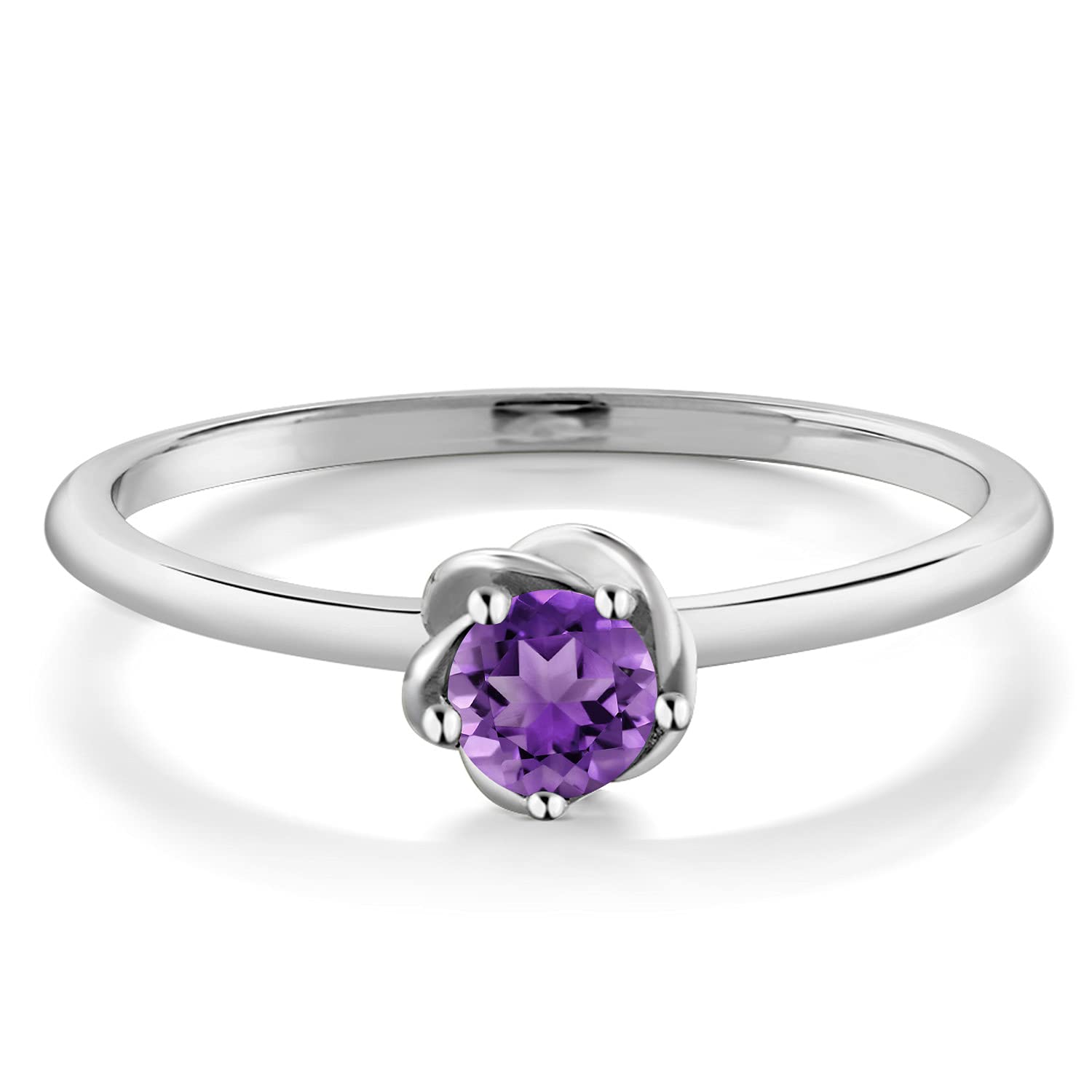 Gem Stone King 10K White Gold Purple Amethyst Women Ring (0.10 Ct Round Gemstone Birthstone, Available in size 5, 6, 7, 8, 9)