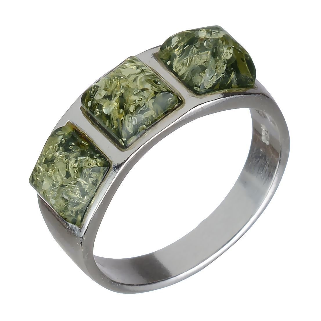 HolidayGiftShops Sterling Silver and Baltic Green Amber Adult Ring Mila- Size 6.5
