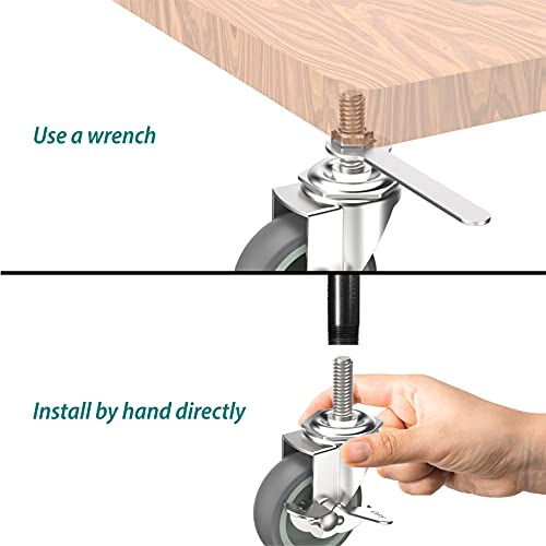 HOLKIE Caster Wheels 3 inch Locking Stem Casters, 1/2" -13 x 1-1/2" (Stem Diameter 1/2", Stem Length 1-1/2") Threaded Stem Casters Swivel Casters Set of 4 Heavy Duty Castors Gray