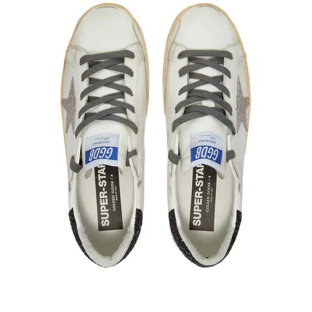 Golden Goose Super-Star Leather Upper Cocco Printed Leather Glitter Heel Womens Distressed Sneakers - 39 White