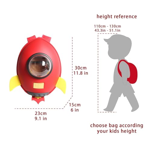 Supercute Kids Rocket Backpack, Toddler Travel Backpack for 3-8 Year Old Boys Girls Waterproof Bookbag for Student (Red)