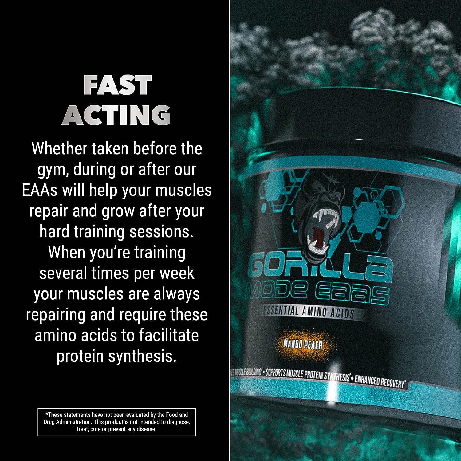 Gorilla Mode EAAs - Essential Amino Acids to Support Muscle Building, Enhanced Recovery, and Protein Synthesis/Use Before, During, or After Your Workout / 492 Grams (Lemon Lime)