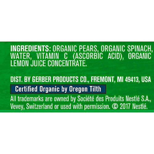 Gerber Organic Baby Food Pouches, 2nd Foods for Sitter, Pear Spinach, 3.5 Ounce (Pack of 12)