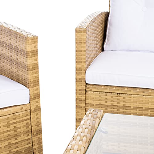 SAFAVIEH Outdoor Collection Vellor Natural/White Cushion 4-Piece Conversation Patio Set PAT7516D