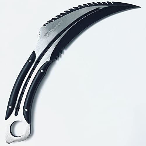 HOLYEDGE 13 Inch Heavy Duty Extra Large Eagle Karambit Fixed Blade Knife - 6.5 Inch Blade with Leather Sheath Full Tang D2 Tactical Survival Hunting CSGO Claw Knives (Black&White)