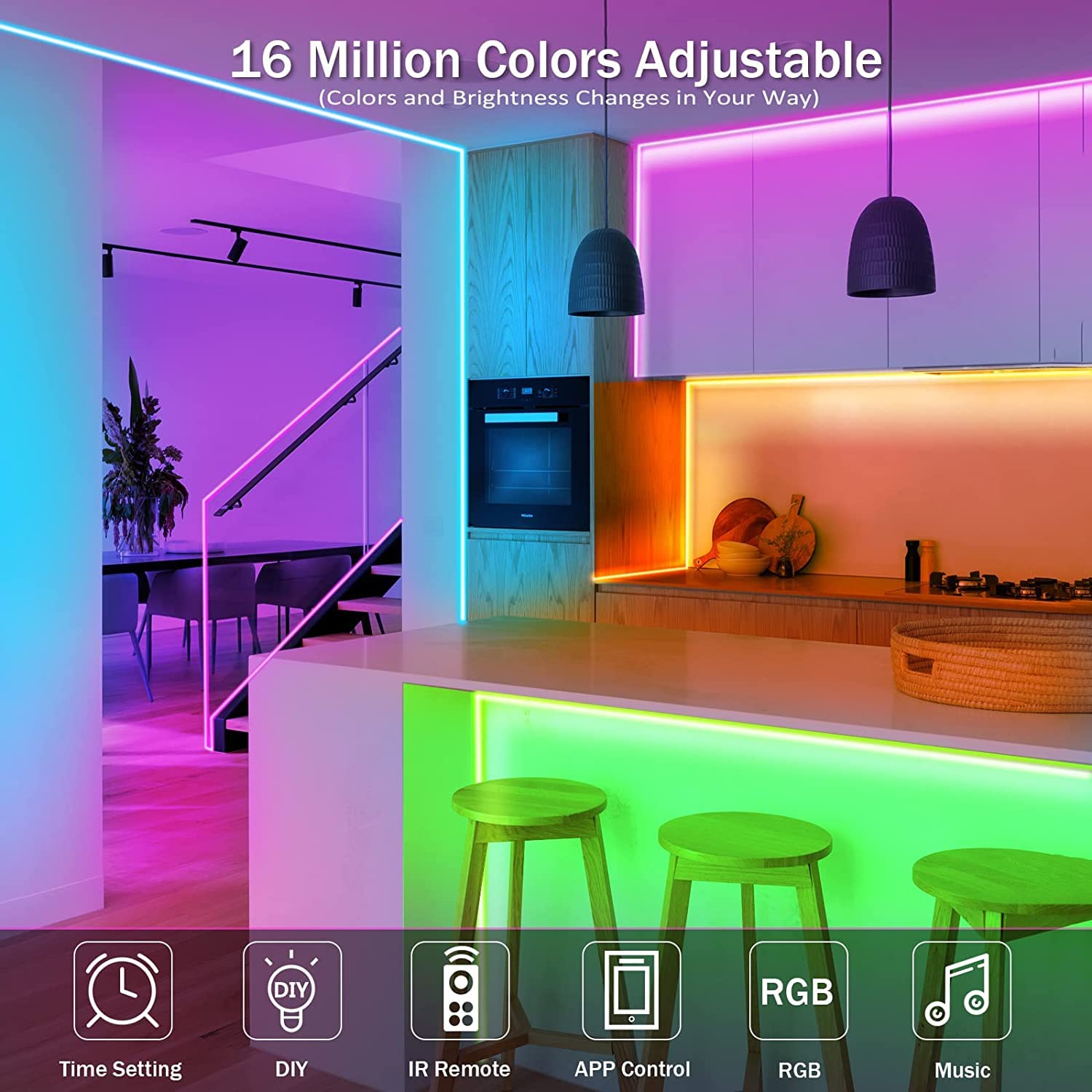 GOADROM LED Strip Lights Waterproof, Ultra Brighter 300LEDs IP65 Color Changing LED Lights for Bedroom,Built-in-Mic,Music Sync LED Light Strips,Phone Smart Controlled(APP+Remote +Mic/16.5ftx1)
