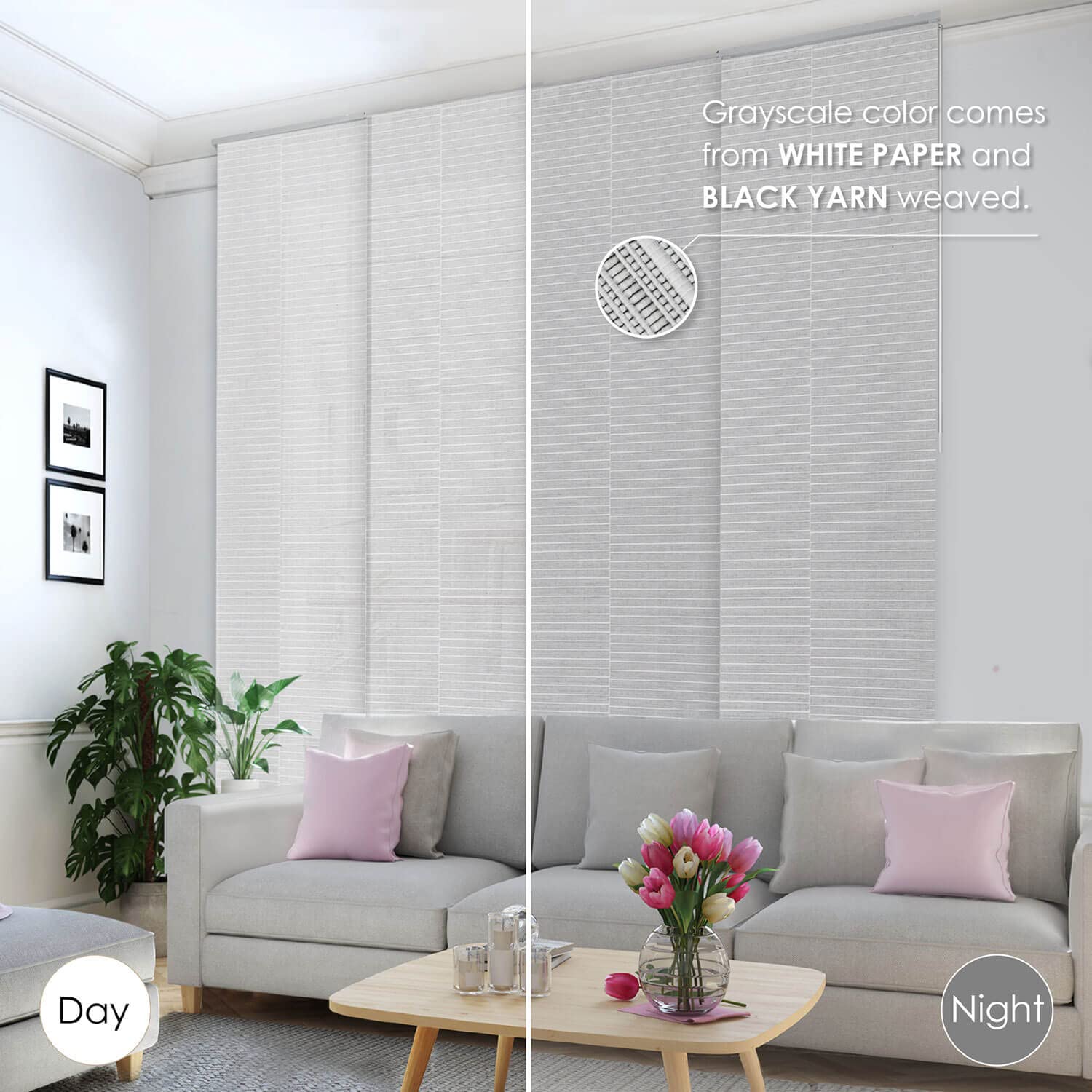GoDear Design Adjustable Sliding Door Blinds 45.8"- 86" W x 96" H, Extendable Vertical Blinds for Patio Doors, Panel Track Blinds for Windows, Trimmable Fabric Glass Door Shades, Semi-Privacy, Zipper