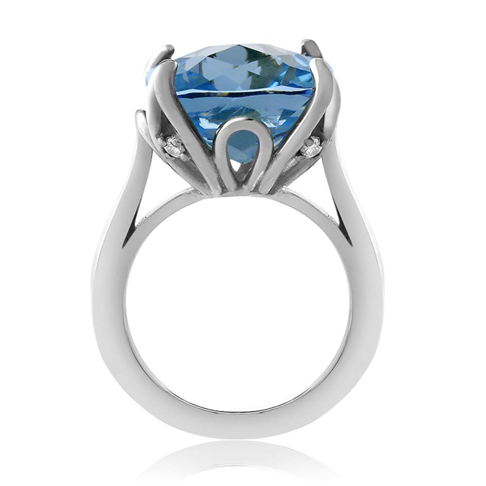 Gem Stone King 925 Sterling Silver Sky Blue Topaz Ring For Women (9.18 Cttw, Cushion Checkerboard Cut 14MM, Gemstone Birthstone, Available In Size 5, 6, 7, 8, 9)
