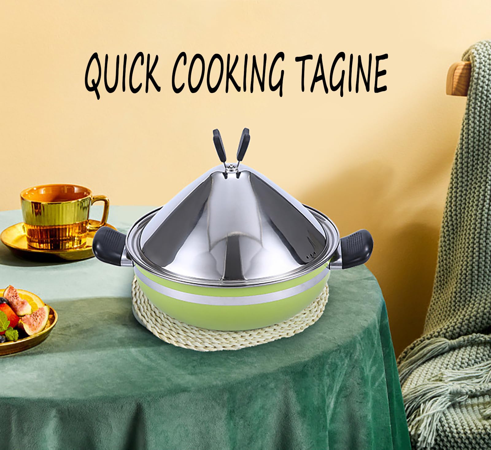 Stainless Steel Stockpot with Lid Tagines Pot Dual Handle Cookware Kitchen Cooking Pot Nonstick Soup Po Heighten 28cm Cone-Shaped Lid Nonstick Tajine Pot Steamer Casserole,Blue