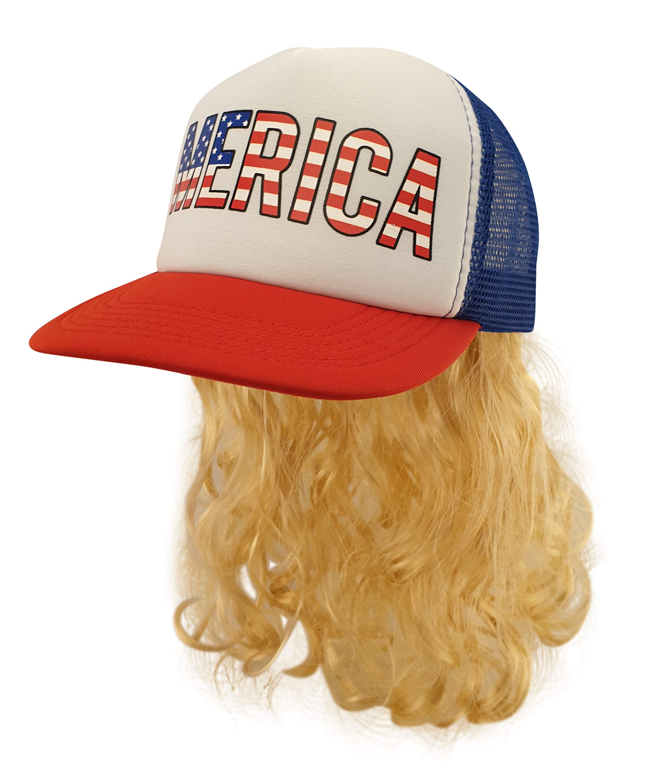 HandinHandCreations USA Blonde Mullet Hat Wig Merica Redneck Exotic Wig