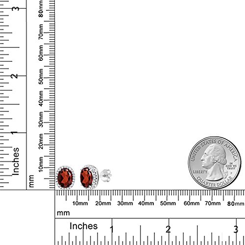 Gem Stone King 925 Sterling Silver Red Garnet Halo Earrings for Women (4.08 Cttw, Gemstone Birthstone, Oval 9X7MM)