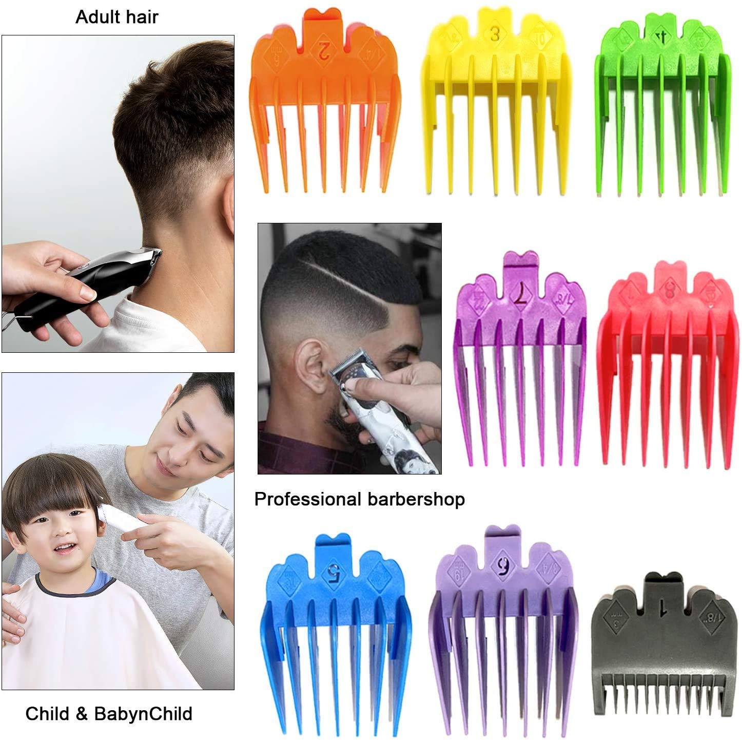 Guide Combs, HOMEKNOBS Hair Clipper Combs Guides Attachment Replacement Guards Set,8 Cutting Lengths from 1/8"to 1"(3-25mm) Fits for Most Full Size Hair Clippers/Trimmers
