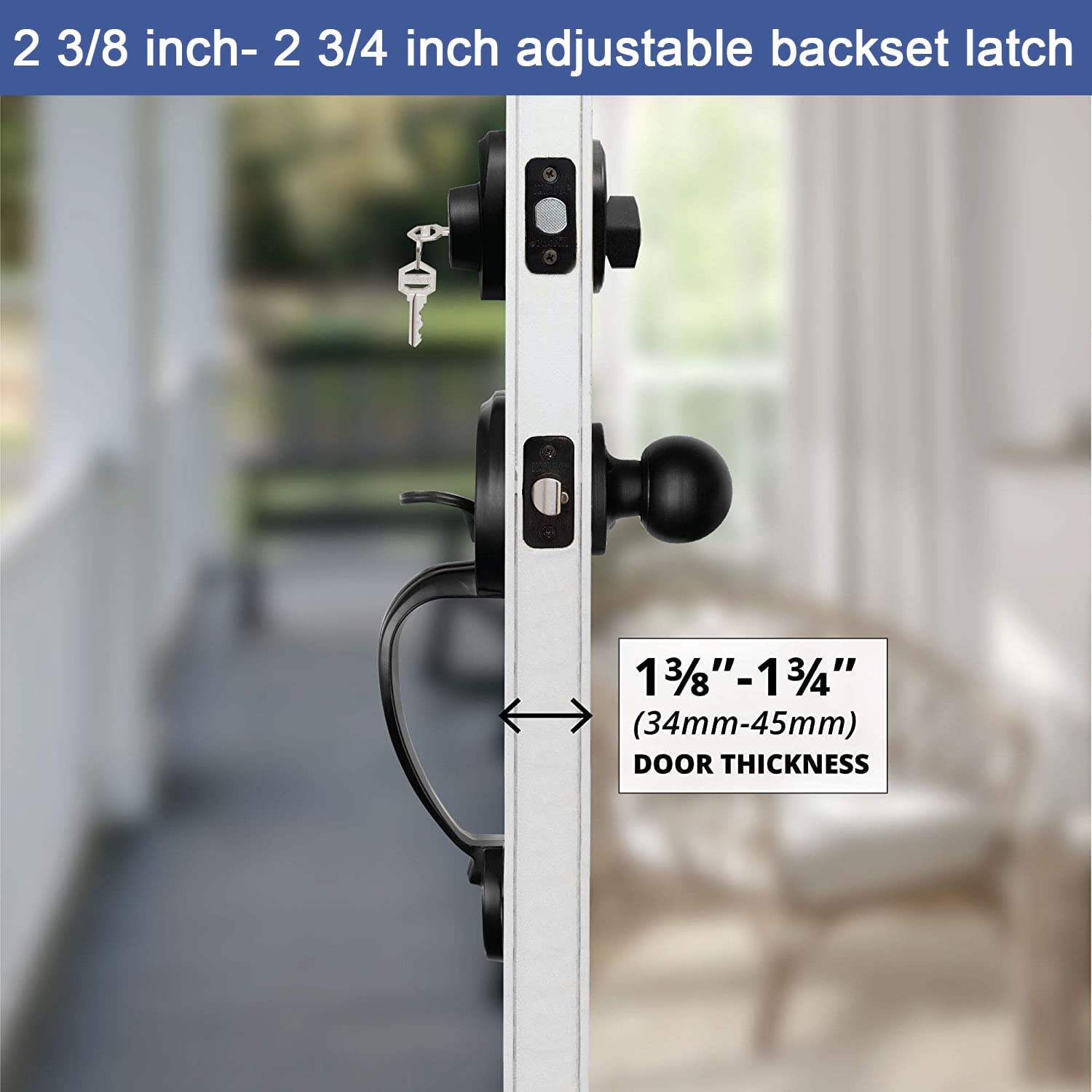 Iron Black Keyed Entry Door Handleset Front Door Lock with Deadbolt and Knob Handle- Classic1998DB Handleset (Keyed Handlest(1PCS))