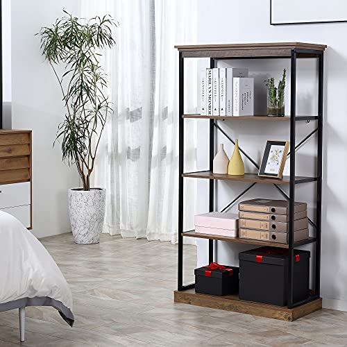 HOMCOM 4-Tier Industrial Modern Style Open Standing Bookshelf Organizer Storage Rack for Living Room, Bedroom, Brown/Black