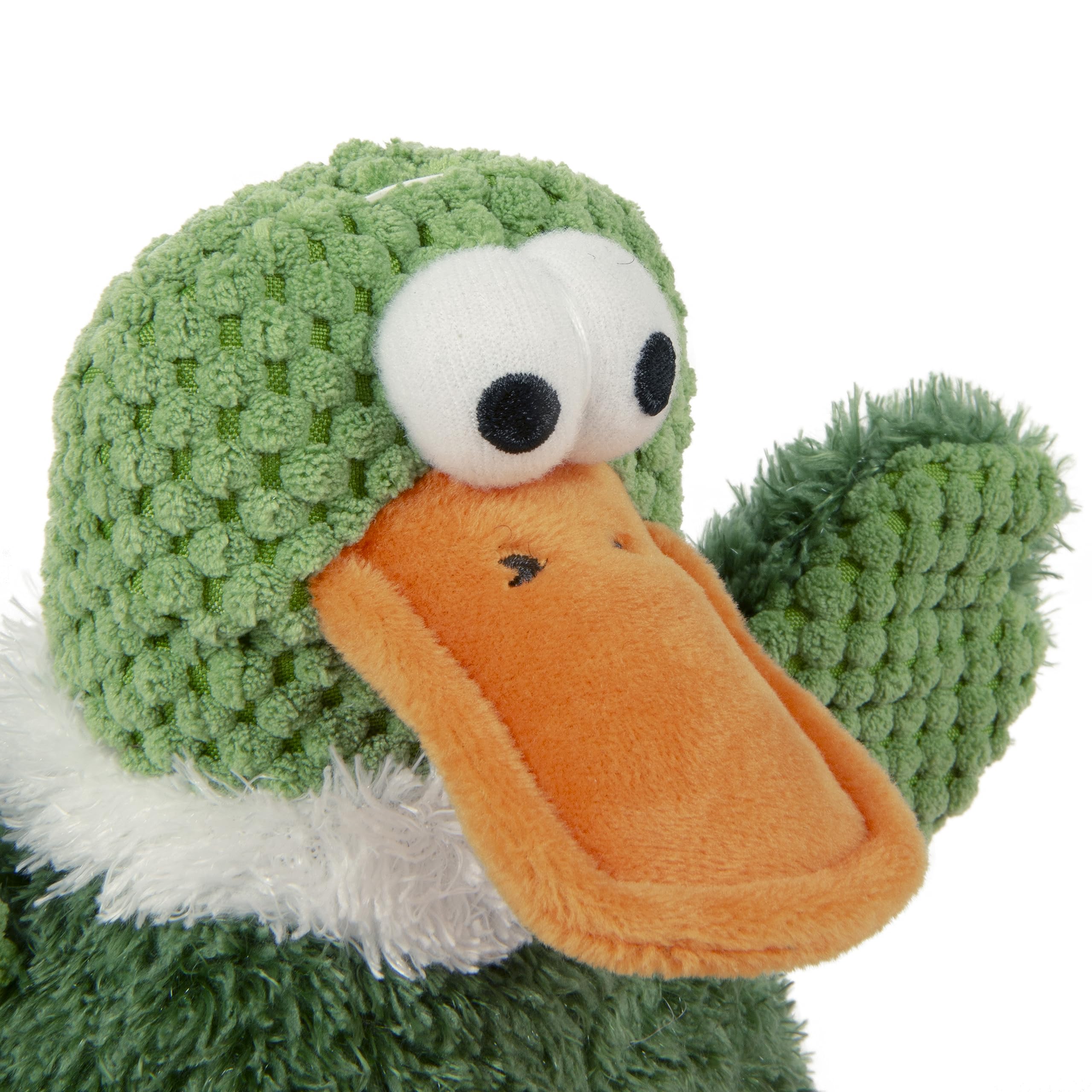 goDog Checkers Sitting Duck Squeaky Plush Dog Toy, Chew Guard Technology - Green, Large