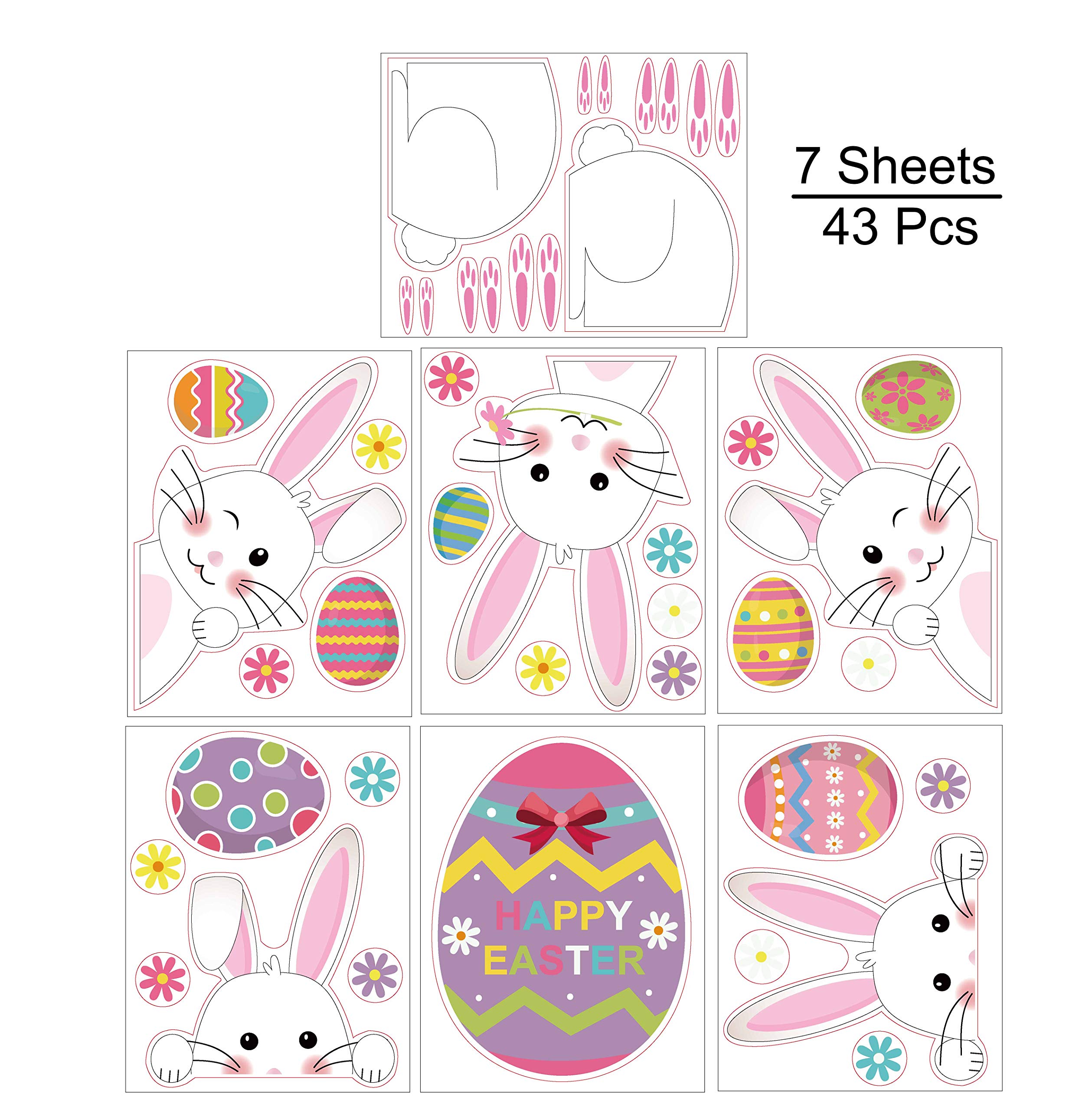 Funny Easter Bunny Stickers Easter Door Decorations Big Easter Egg Stickers for Door Window and Floor Cute & Removable - 7 Sheets